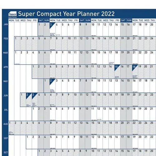 Sasco Super Compact Year Planner 2022 2410155 - Hunt Office Ireland