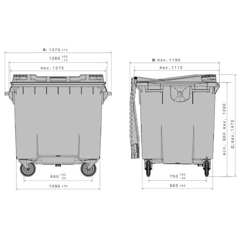 Craemer 4 Wheeled Plastic Bin 1100L Green