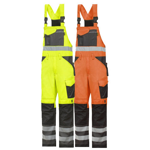 Snickers 0113 High-Vis Bib & Brace Trousers Class 2 Hi-Vis Yellow/Black ...
