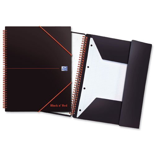 Black n Red Elasticated Wirebound Notebook Plastic with Rear 3-Flap ...