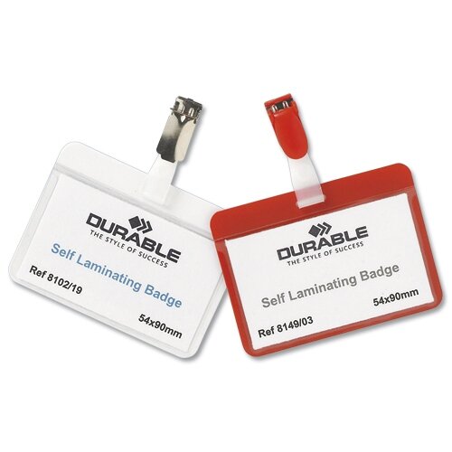 Durable Self Laminating Name Badge 90 x 54mm Pack 25 - Hunt Office Ireland