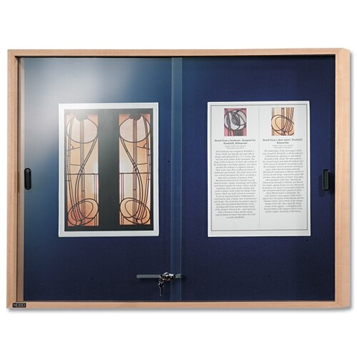 Nobo Display Cabinet Noticeboard 1000x825mm Slimline Lockable Oak Blue ...