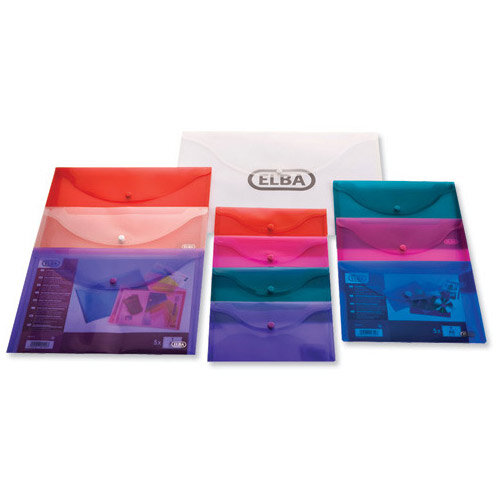 A3 Document Wallet Plastic Transparent Assorted Stud Fastening Pack 5 ...