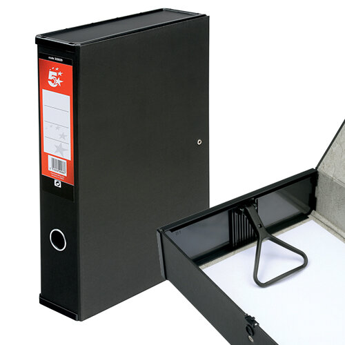 Box File Foolscap Black 70mm Spine Lock Spring Finger Pull 5 Star ...