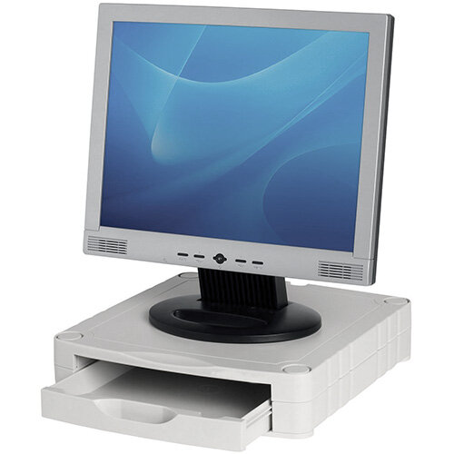 Compucessory Monitor Screen Riser 67mm Stackable 1 Drawer Grey - Hunt ...