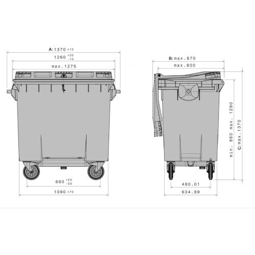 Craemer 4 Wheeled Plastic Bin 770L Red - Hunt Office Ireland