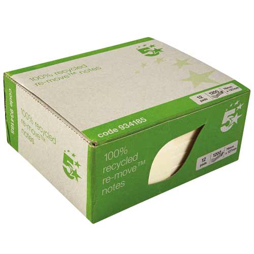 5 Star Re-Move Recycled Notes Repositionable Pad of 100 Sheets 76x127mm ...
