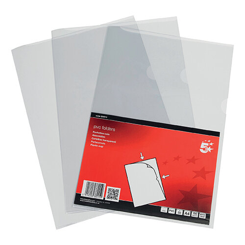 5 Star Folder PVC Cut Flush A4 Clear [Pack 50] - Hunt Office Ireland