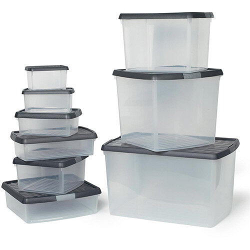 5 Star Elite 7 Litre Storage Clip Box Clear Plastic Stackable with Lid ...