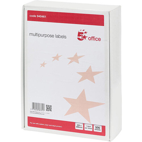 5 Star Office Multipurpose Labels Laser Copier Inkjet 1 Per Sheet ...