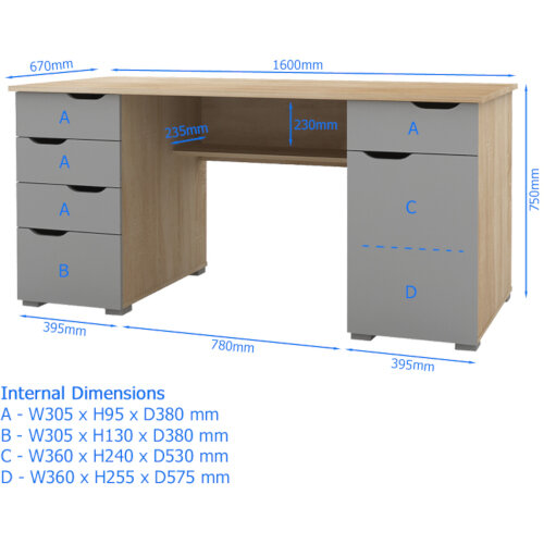 Kentucky Sturdy Wood Effect Home Office Desk Dark Oak and Gloss White ...