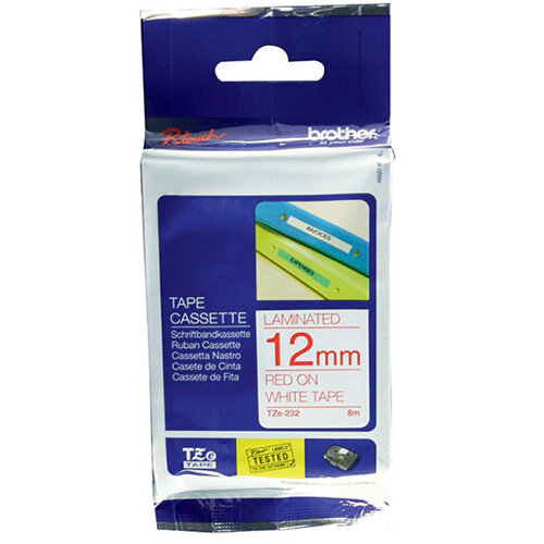Brother TZ232 P-touch TZ Tape 12mm x 8m Red on White - Hunt Office Ireland