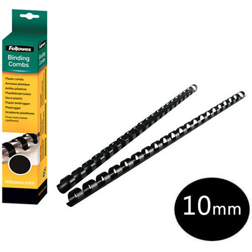 Fellowes Black 10mm A4 Binding Combs Pack of 100 5346102 - Hunt Office Ireland