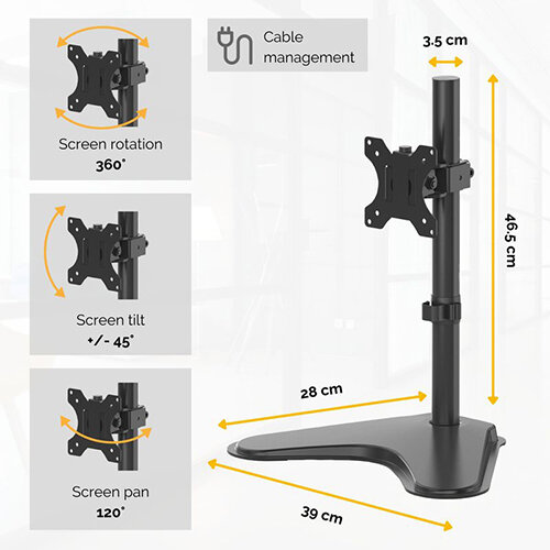 Fellowes Professional Free Standing Single Monitor Arm Black 8049601 ...