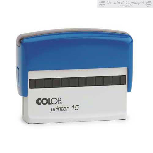 COLOP Printer 15 oblong text Pre-Inked Rubber stamp Black Ink Blue ...