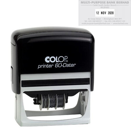 COLOP Printer 60 Rectangular Custom Dater Pre-Inked Rubber Stamp Black ...