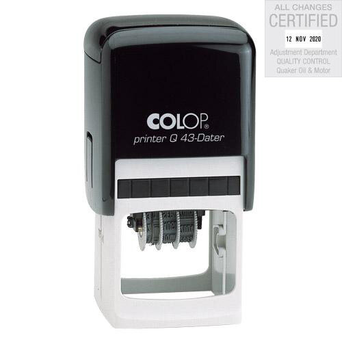 COLOP Printer Q 43 Square Dater Pre-Inked Rubber Stamp Black Ink Black Handle - Hunt Office Ireland