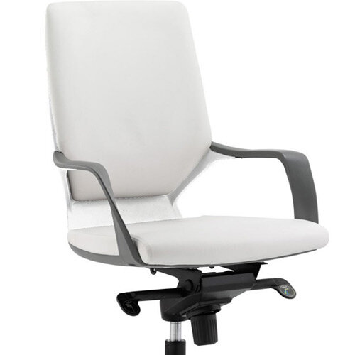 Xenon Executive White Frame Office Chair White Leather Medium Back With ...