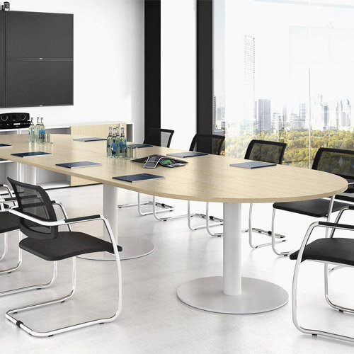 Forum Meeting Table Grey Wood Oval Top And Black Trumpet Base ...
