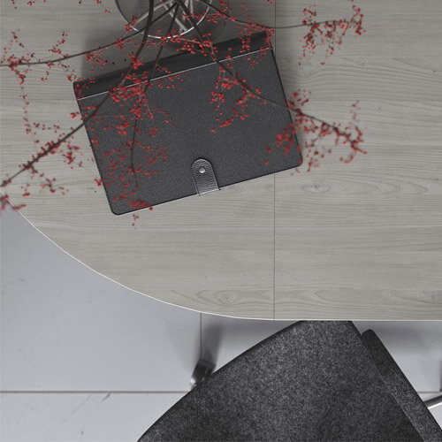 Forum Meeting Table Grey Wood Oval Top And Black Trumpet Base ...