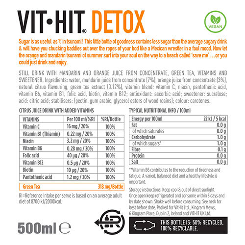 Vit-Hit Detox Mandarin and Orange Bottles 500ml (Pack of 12) VIT3D ...