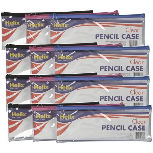 Helix Clear Pencil Case 330x125mm Assorted Pack of 12 M78040 - Hunt ...
