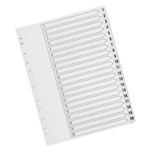 Index A4 Multi-Punched 1-20 Polypropylene White Q-Connect KF01356 ...
