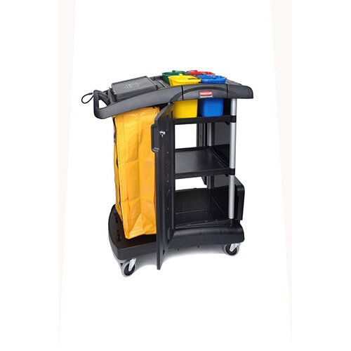 Rubbermaid Housekeeping Service Cart with Color Coded Pails Black ...