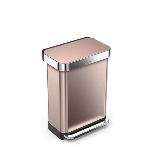 Simplehuman Rectangular Steel Bin 55L Pedal Operated Rose Gold Steel ...
