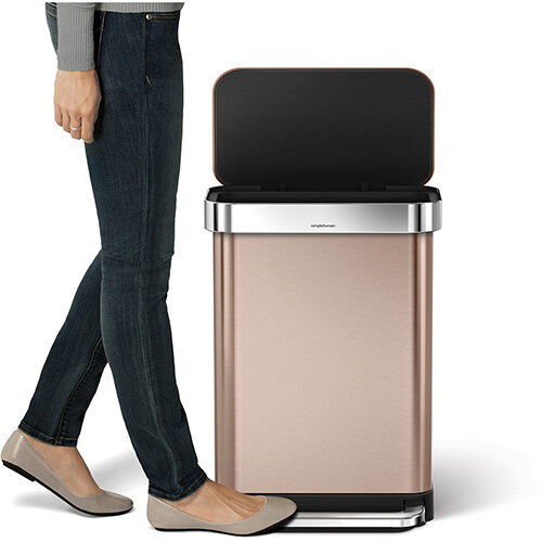 Simplehuman Rectangular Steel Bin 55L Pedal Operated Rose Gold Steel CW2033 - Hunt Office Ireland