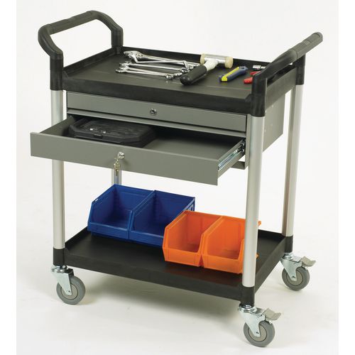 2 Shelves Utility Tool Trolley W/ Two Locking Drawers - Hunt Office Ireland