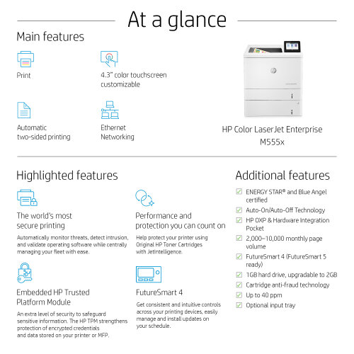 HP Color LaserJet Enterprise M555x - Printer - colour - Duplex - laser ...