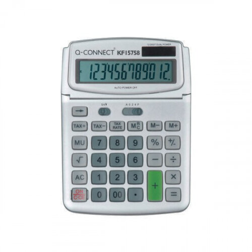 Q-Connect Large Table Top 12 Digit Calculator Grey - Hunt Office Ireland