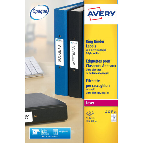 Avery Ring Binder Filing Labels Laser L7172-25 100x30mm 450 Labels ...