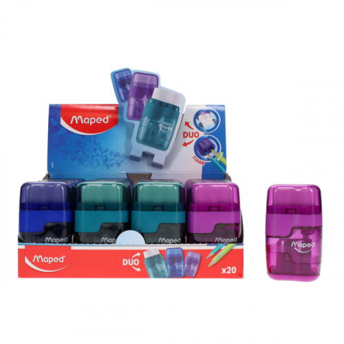 MAPED DUO CONNECT TWIN HOLE SHARPENER & ERASER CDU - 3 ASST CDU - Hunt ...
