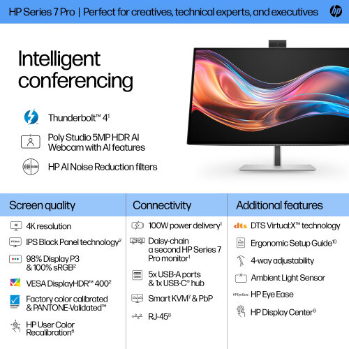 HP Series 7 Pro 27 inch 4K Conferencing Monitor - 727pm - Hunt Office Ireland