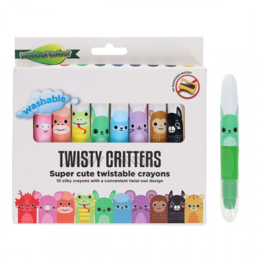 WORLD OF COLOUR PKT.10 TWISTIES CRITTERS CRAYONS - Hunt Office Ireland