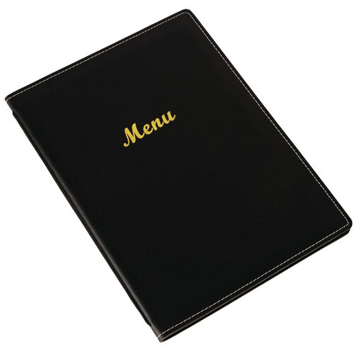 Olympia Faux Leather Menu Cover A4 Black - HuntOffice.ie