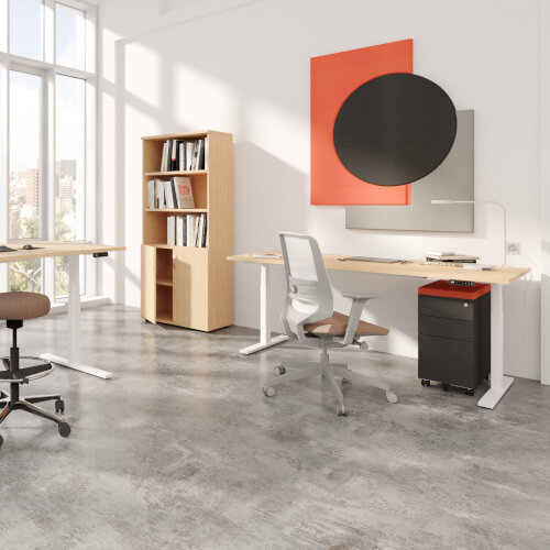 LEAP Electric Height Adjustable Rectangular Sit Stand Desk Dual Purpose ...