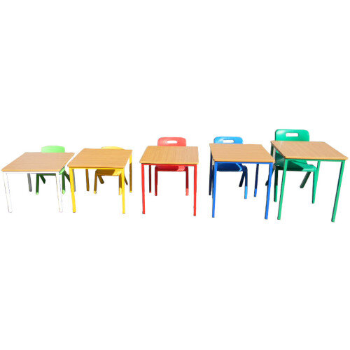 Single Student Primary School Square Classroom Table Beech Yellow Legs ...