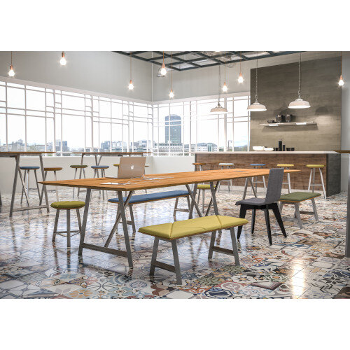 Frovi RELIC Sawn Oak Top Bench Table With Power Module & Painted Steel ...