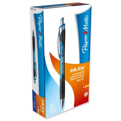 Paper Mate InkJoy 550 RT Ball Pen 10mm Tip Blue RefS0977220 Pack 12 ...