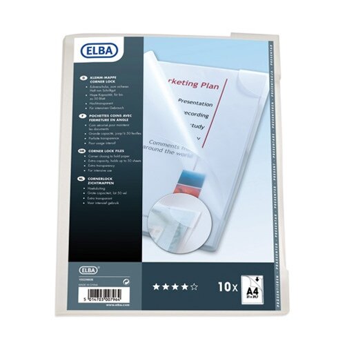 Elba Corner Lock Folder A4 Clear 100206606 Pack 10 - Hunt Office Ireland