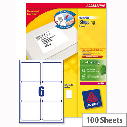 Avery L7166 100 Address Labels Laser 6 Per Sheet 99 1x93 1mm White 600 