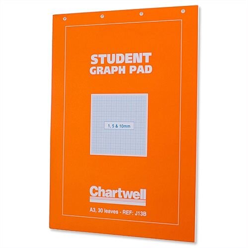Chartwell A3 Student Graph Pad 1mm 5mm 10mm Grid 30 Sheets Orange Cover ...