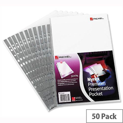 Rexel Nyrex A4 Presentation Pockets Multipunched Clear 90 Micron Pack ...