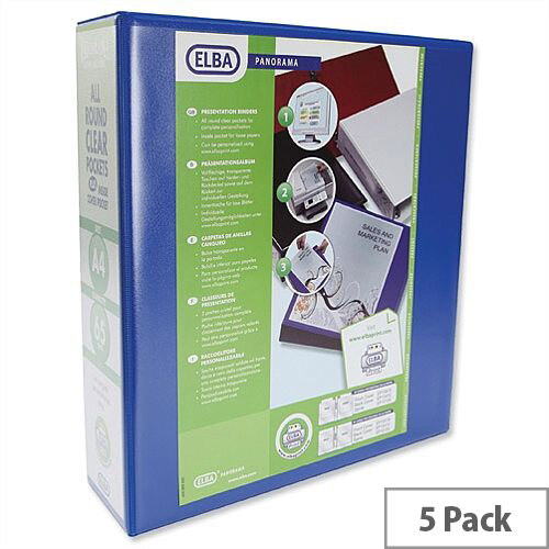 Elba Panorama Presentation 70mm Blue A4 Lever Arch File Pack of 5 ...