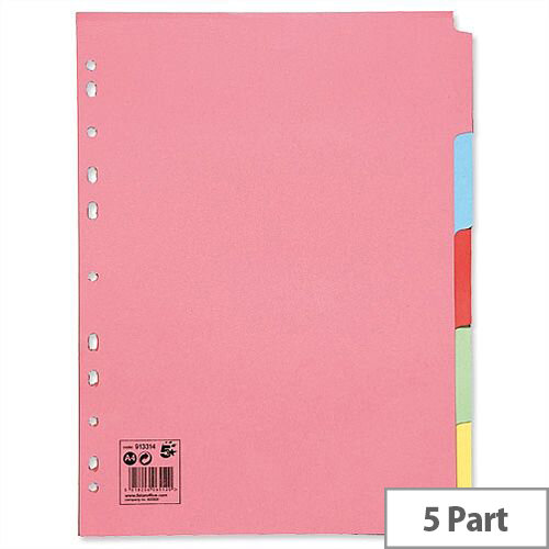 5 Part Subject Dividers Assorted A4 Pack 50 5 Star - Hunt Office Ireland