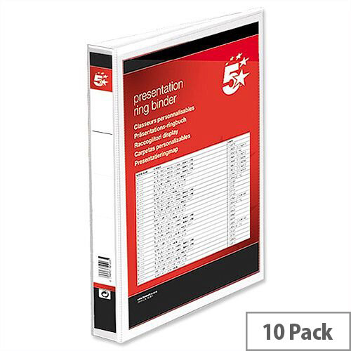 16mm 4 D Ring Presentation Ring Binder White PVC Pack 10 5 Star - Hunt ...