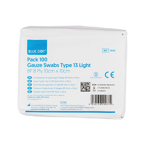 BLUE DOT Gauze Swabs Non Sterile 10cm x 10cm, Pack of 100 - HuntOffice.ie